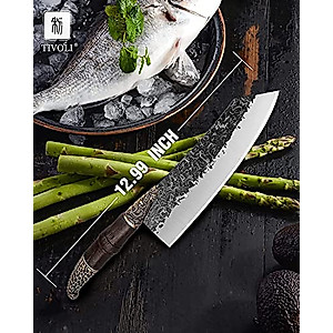 TIVOLI Professional Chef Knife Japanese Gyuto Knife Hand Forged Knife Meat Cleaver Full Tang Butcher Knife for Vegetables Meat Cutting for Kitchen Outdoor Cooking knifes Thanksgiving Christmas Gift
