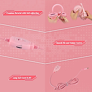DIWUER Gaming Headset for Xbox One, PS4, PS5, Nintendo Switch, Bass Surround and Noise Cancelling 3.5mm Over Ear Headphones with Mic for Laptop PC Smartphones, Pink