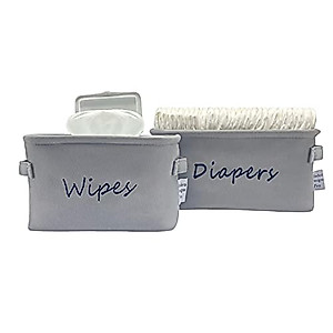 Modern Designs Pro Embroidered Diaper and Wipes Caddy - Grey Diaper and Wipes Storage Baskets for Nursery - Changing Table Organizer