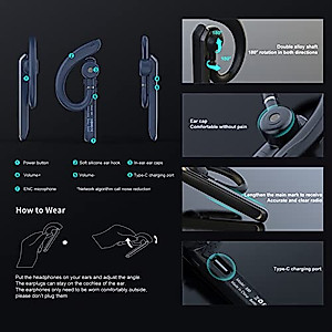 Mosonnytee Bluetooth earpiece Wireless Bluetooth earpiece for Cell Phone handsfree with Microphone 7-Hrs usageone, Single on Ear Headphones Trucker Bluetooth Phone earpiece Both Ear use (Blue)