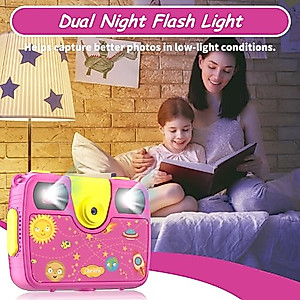 Ourlife Kids Underwater Camera, Selfie Waterproof Cameras Toys for Girls, 1080P 2.4'' Large Screen Cam with 8GB TF Card, Silicone Handle, Fill Light, Christmas Birthday Gift for Girls (Pink)