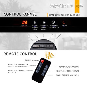 FIREBLAZE Electric Fireplace Sparta 26 inch - Flat Front Glass LED Fireplace Insert with Remote Control - Adjustable Heating, Sound, Brightness, Timer - 2-Way Recessed Installation - Heats 400 sq ft