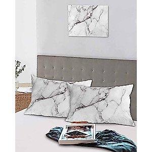 Edwiinsa Grey Marble Pillow Covers King Standard Set of 2 Bed Pillow, Modern White Abstract Art Aesthetics Plush Soft Comfort for Hair/Skin Cooling Pillowcases with Envelop Closure 20''x36''
