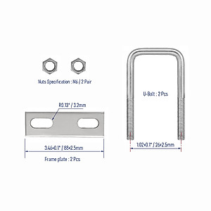 FOCMKEAS 2 Sets 304 Stainless Steel Square U-Bolts 2"(50mm) Inner Width, 3.15"(80mm) Length Stainless M6 with Nuts, Frame Plate, Accessories for Automobiles Trailer, Boat Trailer Industrial Parts