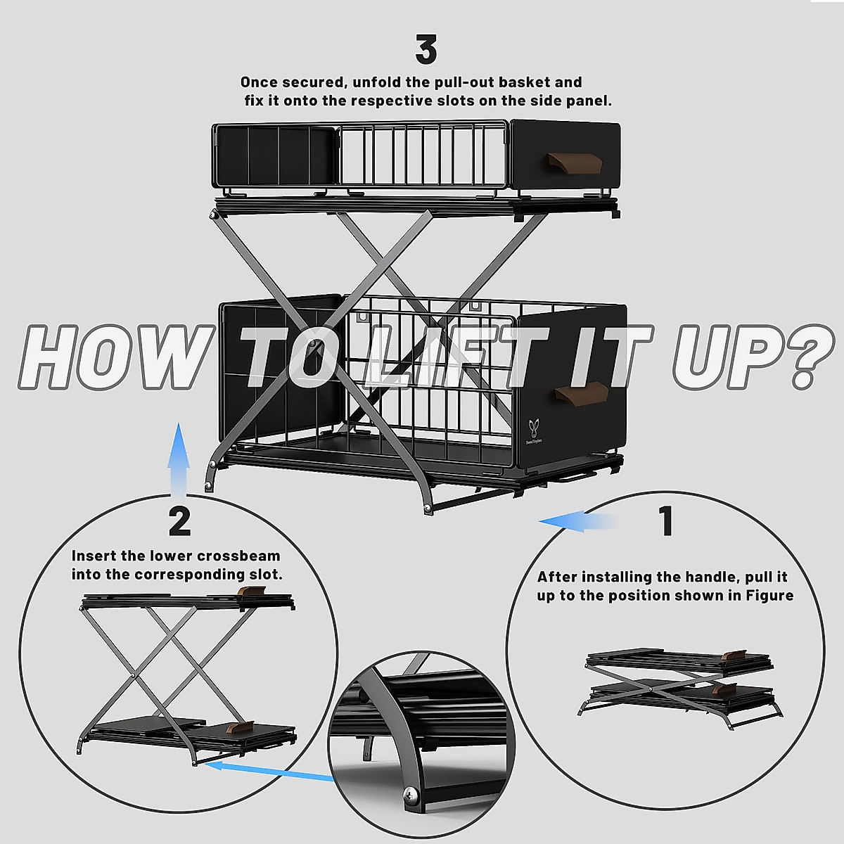 SweeTinytwo Adjustable Under Sink Organizer - 2 Tier Storage Rack with Height Adjustment, Bathroom Cabinet Storage Solution for Kitchen, Expandable Shelf for Under Sink Organization (40cm, white)