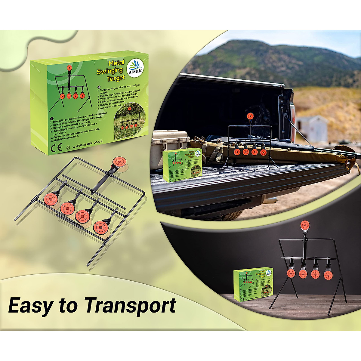 ARSUK Self Resetting Air Rifle Airgun Target for Precision Shooting Practice, Airsoft BB Guns Target Heavy-Duty Metal Frame to Withstand Repeated Shots, Suitable for calibers .177 & .22 Pellets
