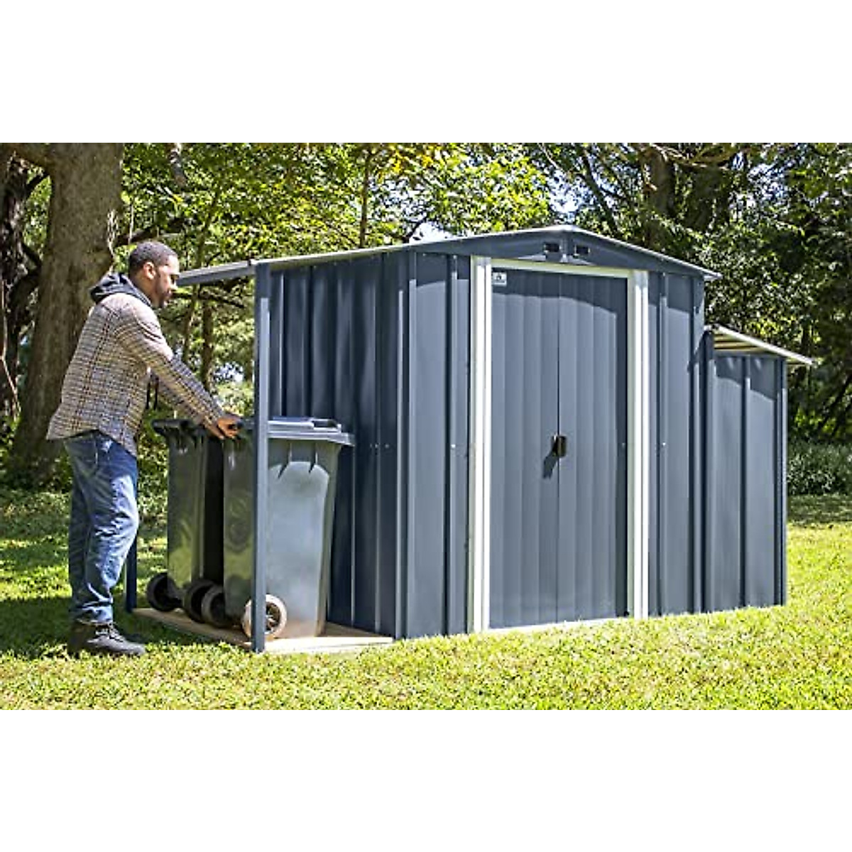 Arrow Sheds 10' x 5' Galvanized Steel 3-in-1 Pad-Lockable Outdoor Utility Storage Shed, Anthracite