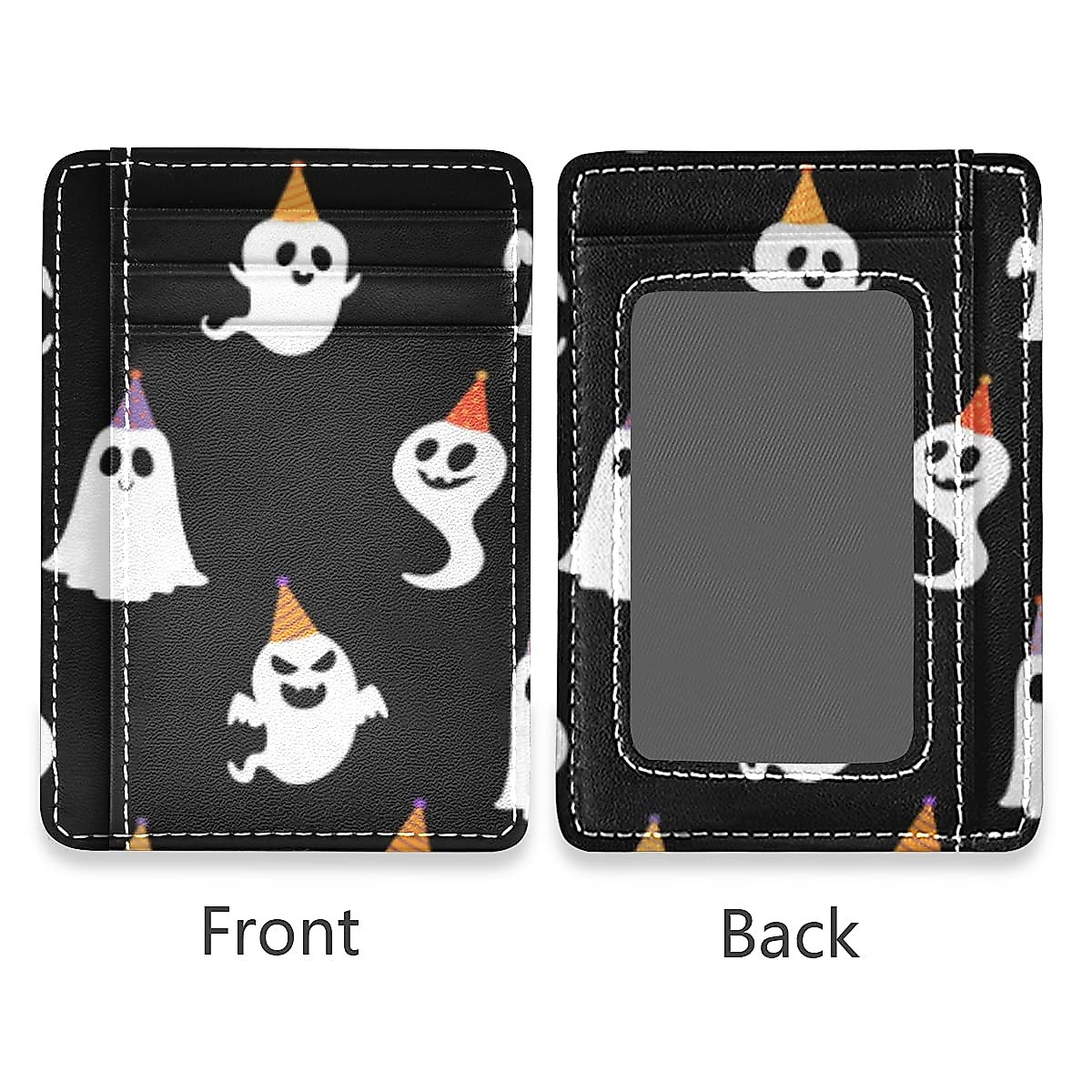 susiyo Cute And Scary Halloween Ghost Slim Minimalist Wallets Rfid Blocking Card Wallets PU Leather Front Pocket Wallets for Men and Women