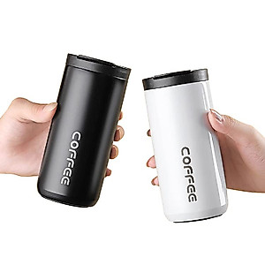 Coffe Cup Thermos for Hot Drinks stainless steel hot and cold white thermos that fits in cup holder 13.5oz/400ml (White)