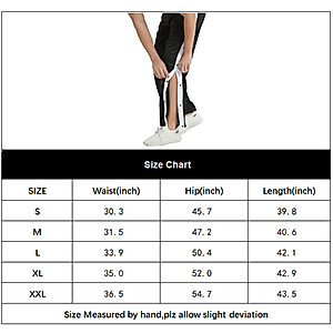 THWEI Mens Tear Away Basketball Pants Casual High Split Snap Button Post Surgery Sweatpants Black M