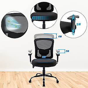 Home Office Chair for Big and Tall 400lbs Ergonomic Mesh Desk Chair with Adjustable Lumbar Support Arms High Back Wide Seat Task Executive Rolling Swivel Chair for Heavy People, Women Men