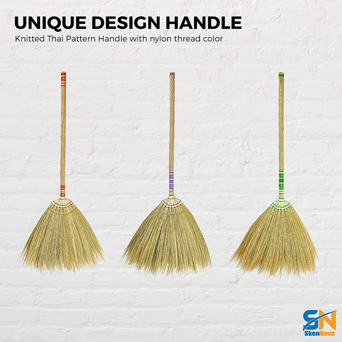 Kalokekala SN SKENNOVA Asian Broom for Cleaning Floor Handheld Household Broom for Outdoor and Indoor House Broom Hardwood Sweeper with Brush Power and Circle Cleaning Green