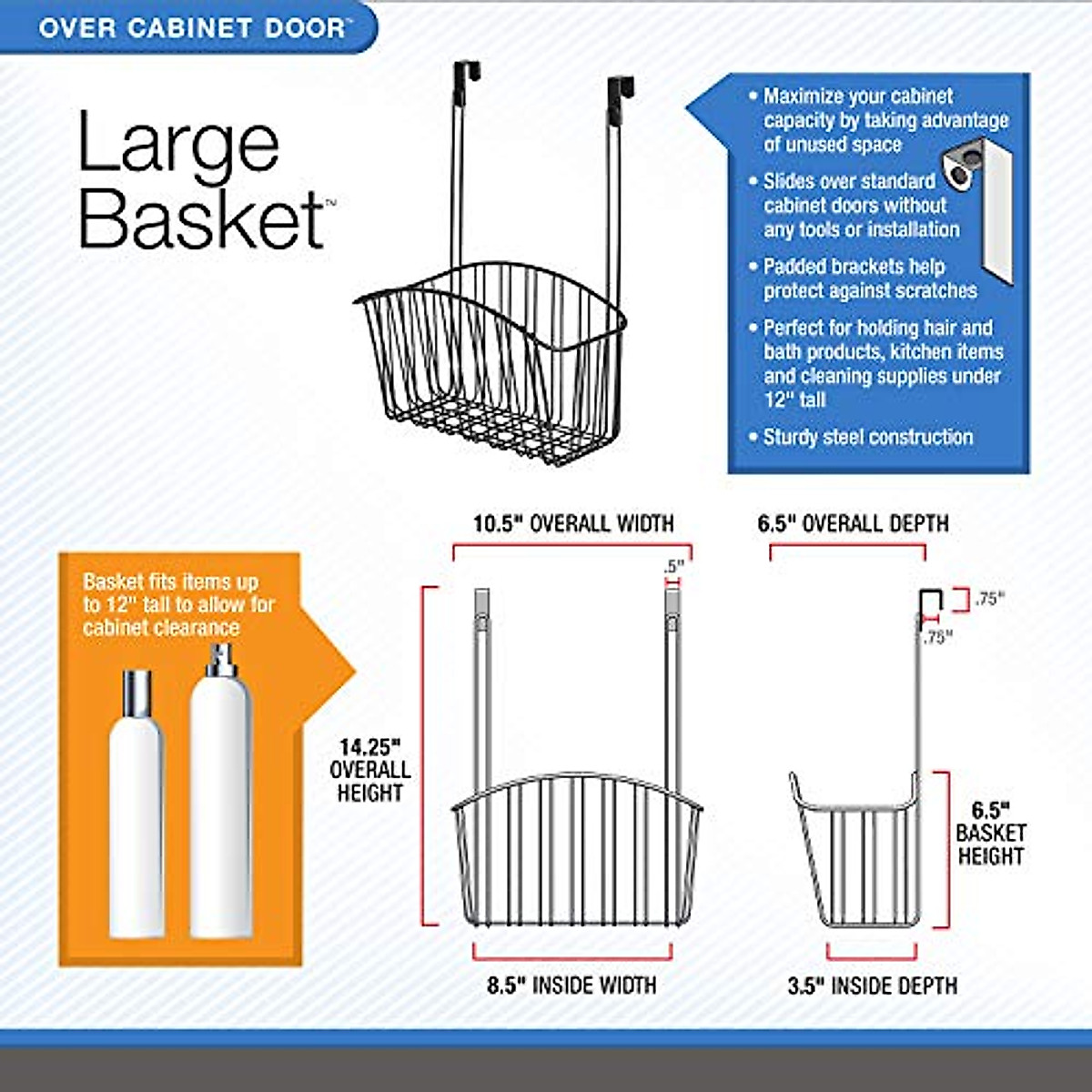 Spectrum Diversified Over-The-Cabinet Contempo Basket, Large, Chrome
