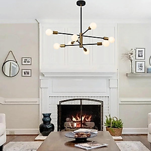 AMMACX Modern Sputnik Chandelier, Black and Gold Ceiling Light Fixture, Mid Century Globe Ceiling Chandelier for Living Room Dining Room Bedroom Kitchen, Height Adjustable (8-light)