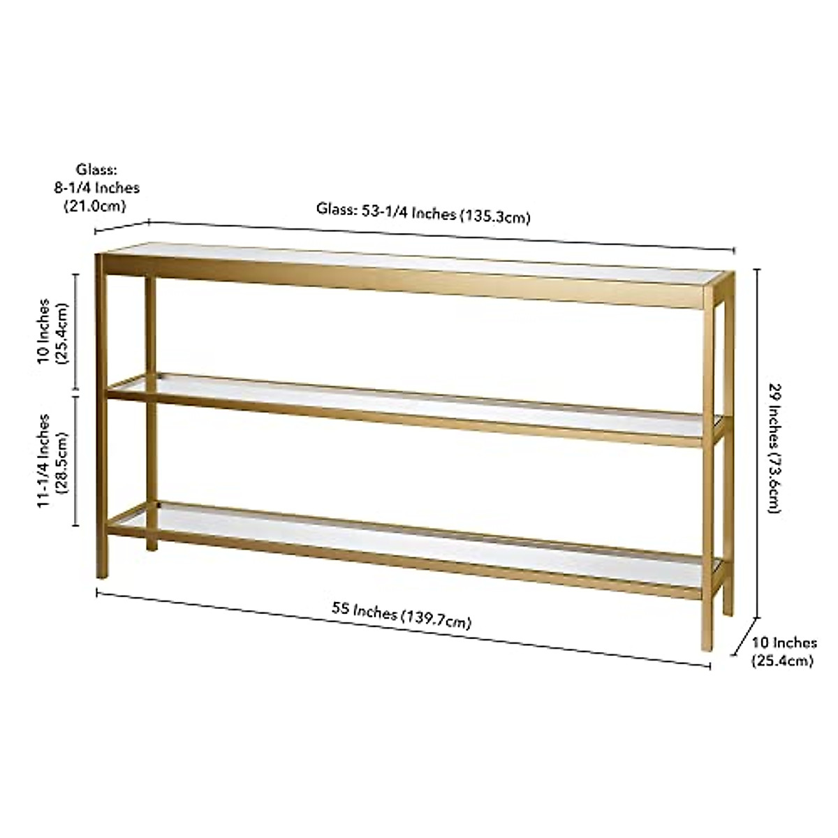 Henn&Hart 55" Wide Rectangular Console Table in Brass, Entryway Table, Accent Table for Living Room, Hallway
