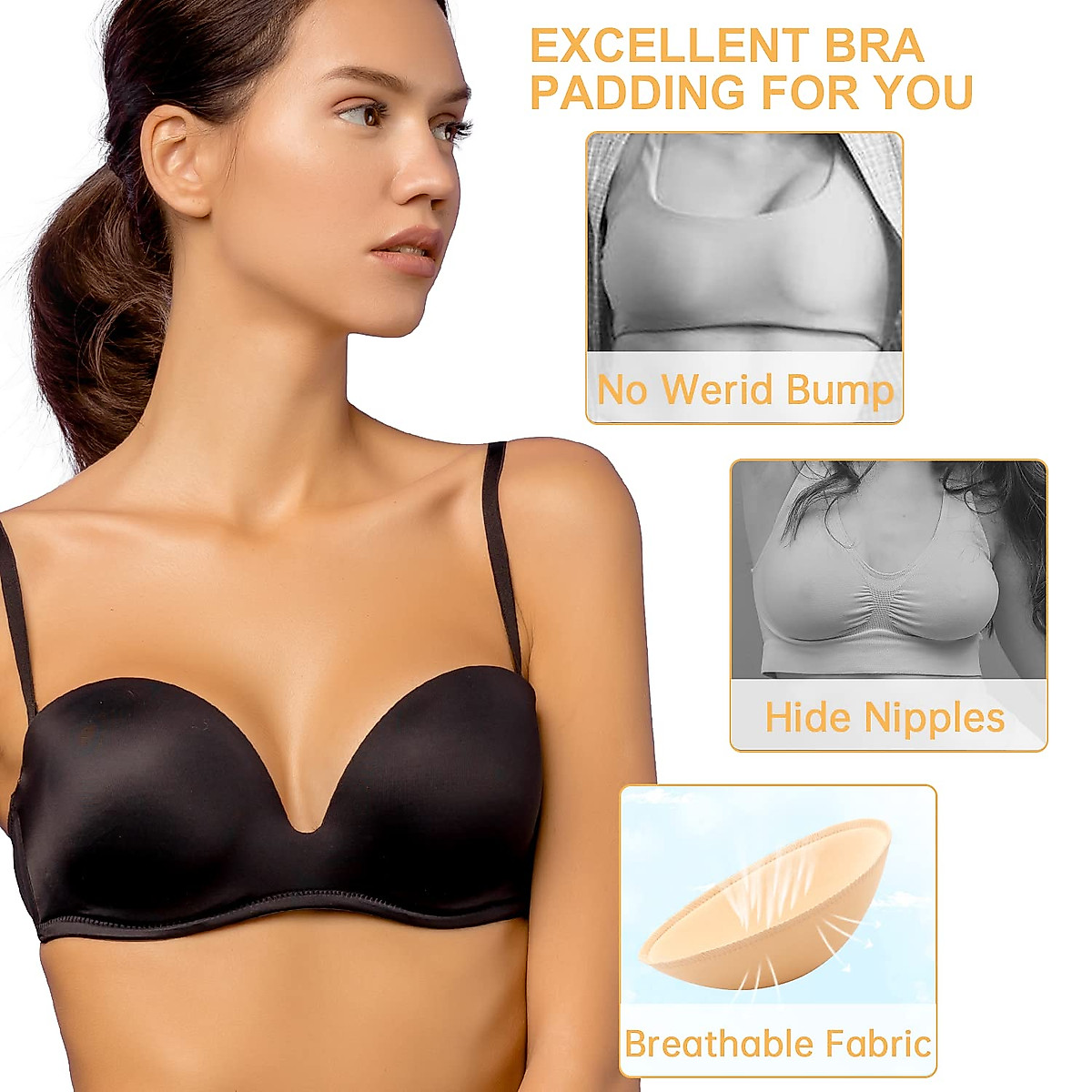 Nimiah Bra Insert Pads 3 Pairs Round Sports Bra Replacement Pads Inserts | Removable Bra Cups for Dresses Swimsuits Fits D