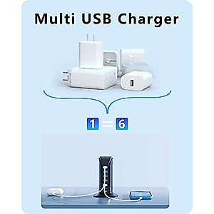 ADRICY USB Charger 6 Port 50W Multi USB Tower Charging Station for Multiple Devices iPhone 14/14 Pro/14 Pro Max/13 Pro/13 Pro Max/Android/Samsung/Tablet,etc