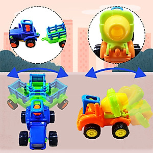 OBABA Inertia Toy Truck Friction Powered Cars for Toddlers Kids Tractor Toys Carrier Vehicle for 1234 Year Old Boys Push and Go Toy Trucks Construction Vehicles Toys Set Early Educational Gift