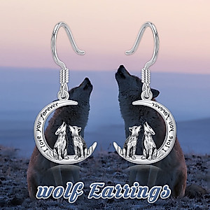 Wolf Earrings 925 Sterling Silver Wolves Dangle Earrings Hypoallergenic Wolf Jewelry Gifts for Women