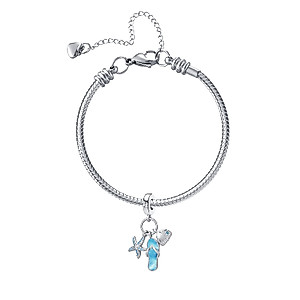 DWJSu Starfish Sea Shell Ocean Beach SlippersCharm Blue Rhinestone Dangle Bead Charm for Charms Bracelet for Girls Women, DW-DMY037