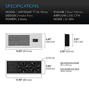 AC Infinity AIRFRAME T7-N White, High-Airflow Cooling Fan System 17", Intake Airflow, for AV Equipment Rooms, Closets, and Enclosures