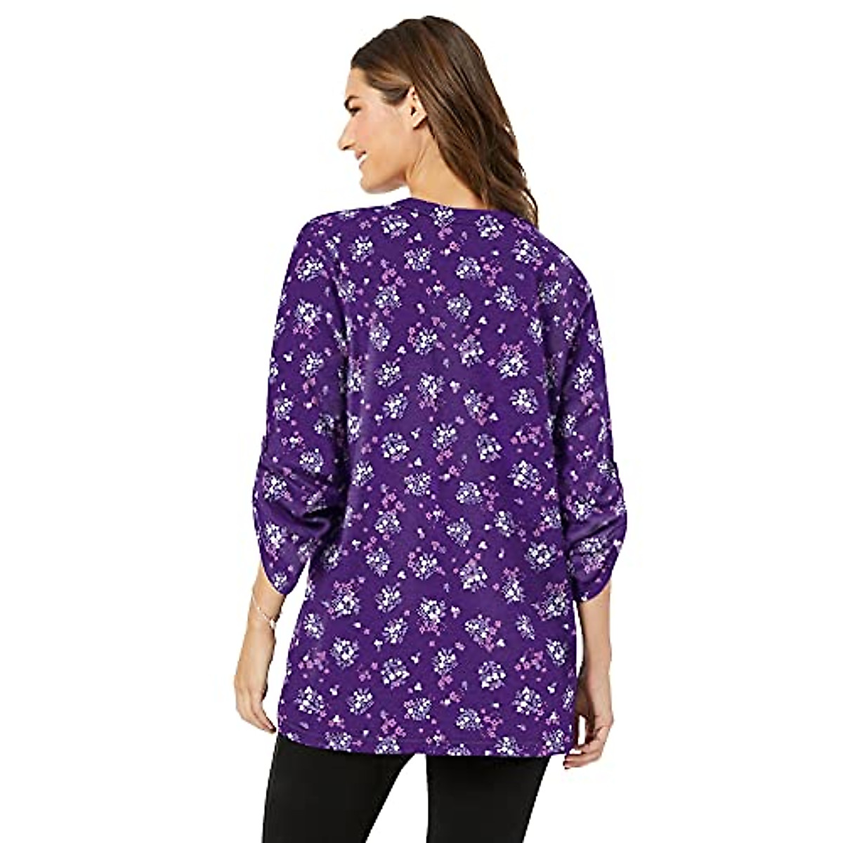 Woman Within Women's Plus Size 7-Day Box-Stitched Split Neck Tunic - 22/24, Black