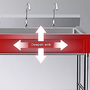 Commercial Stainless Steel Utility Sink,Free Standing Stainless-Steel Single Bowl, Utility Sink, Kitchen Sink Industrial Sink,with Faucet and Accessories(47.2 * 23.6 * 31.5in)