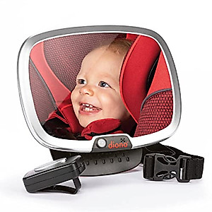 Diono Easy View Plus Baby Car Mirror with Light, Safety Car Seat Mirror for Rear Facing Infant with 360 Rotation, LED Night Light, Wide Crystal Clear View, Shatterproof, Crash Tested