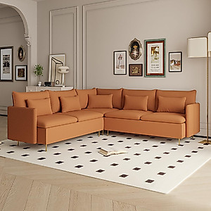 BAMOOLI 92 × 92'' Modular Sectional Couch, Comfy Boucle Teddy Fabric Corner Sofa, L Shape Sectional Sofa 5-Seater Couch with Gold Metal Legs, Corner Couch for Living Room, Bedroom, Apartment, Orange
