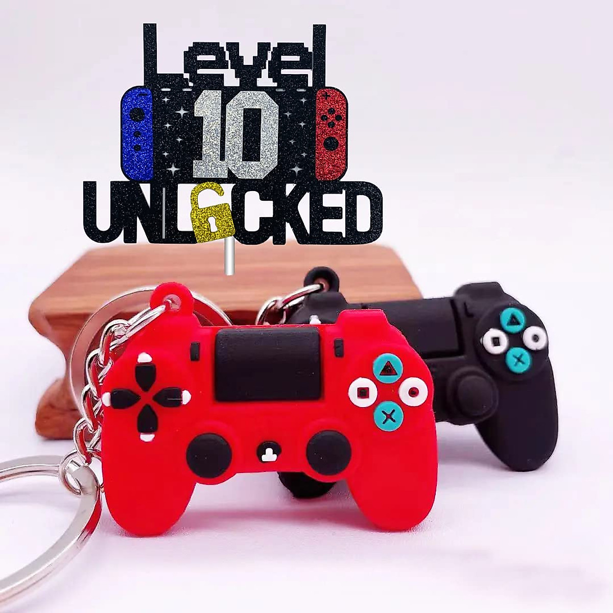 10th Birthday Video Game Cake Topper Level 10 Unlocked Cake Topper for Kids Boy Girl 10-Years-Old Birthday Party Decoration