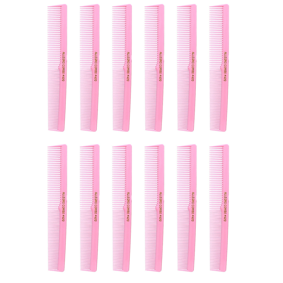 Allegro Combs 420 Hair combs Barber Comb Set Hair Cutting Pocket Styling For Hair Stylist 12 Count (Fresh Pink)