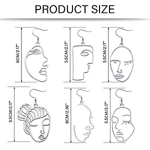 925 Sterling Silver Human Face Earrings Hollowed out Abstract Drop Dangle Earrings Vintage Boho Bohemian Earrings Set Hypoallergenic Statment Geometric Earrings for Women