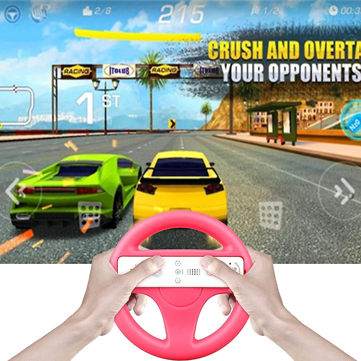 OSTENT Kart Racing Games Steering Wheel for Nintendo Wii Remote Controller Super Mario Game Color Pink