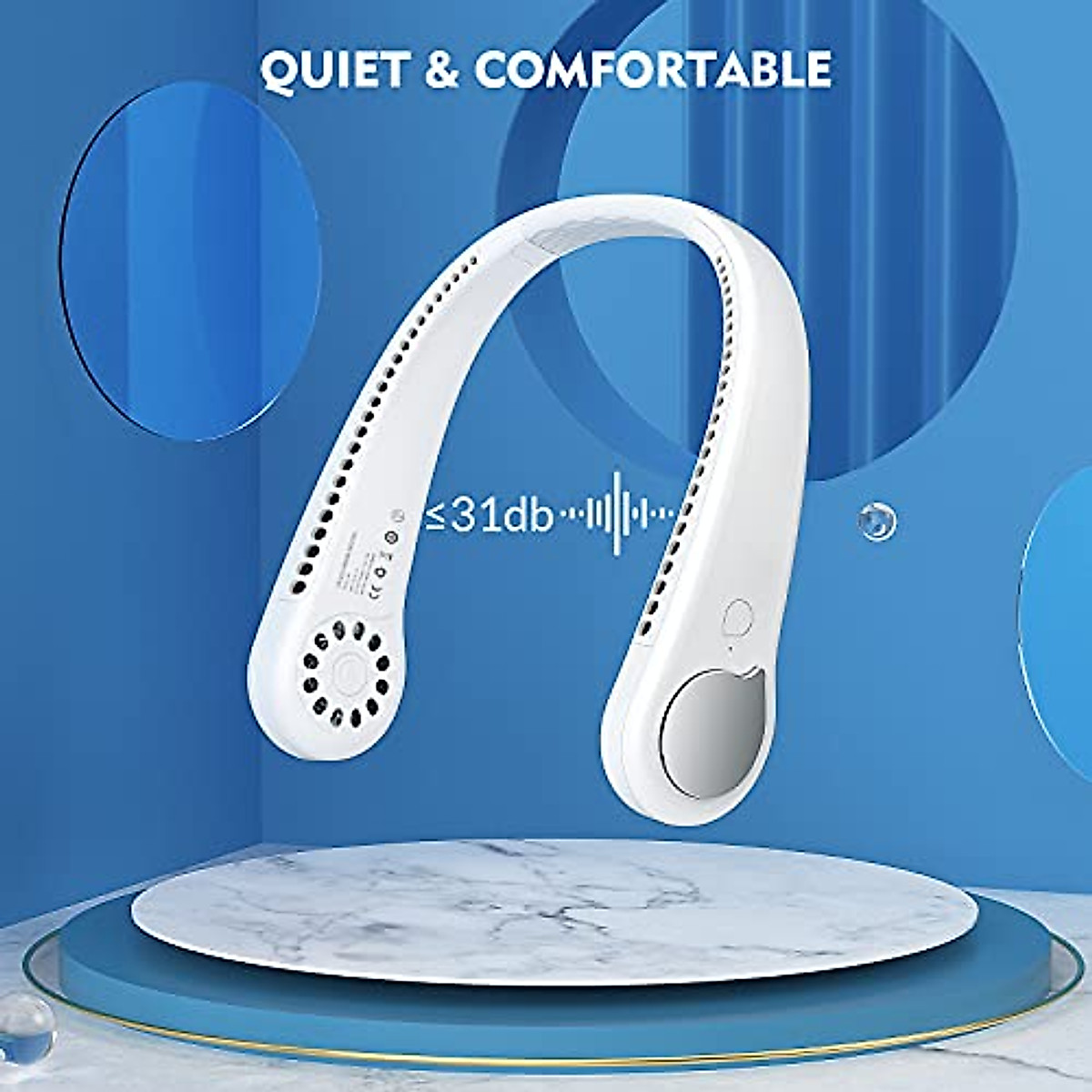 VANNPOOY Neck Fan, Bladeless Neck Fans for Women, Hands Free Neck Fans Portable Rechargeable Personal Cooling Fan for Neck - 3 Speeds, Strong Wind, 360° Cooling, Short Charging, Long Use Time (WHITE)