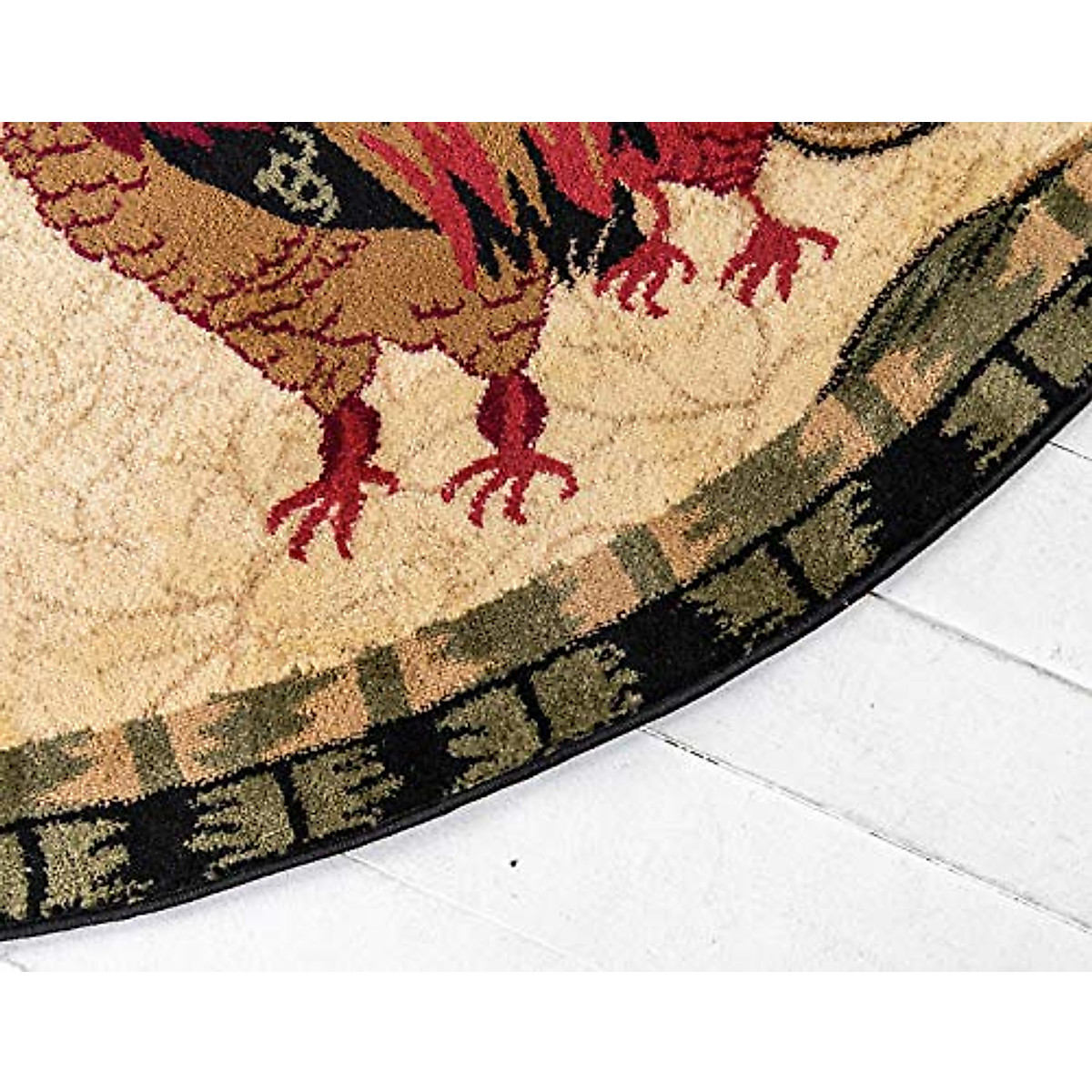 Unique Loom Barnyard Collection French Country Inspired Cottage Rooster Design Area Rug (4' 0 x 4' 0 Round, Ivory/Olive)