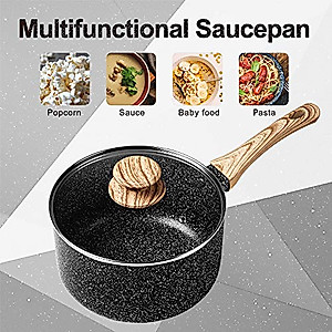 MICHELANGELO Saucepan Set with Lid 1 Quart & 3 Quart, Nonstick Sauce Pans with Granite Coatings, Small Pot Set with Lid, Nonstick Sauce Pan Set, Small Sauce Pots, Ergonomic Bakelite Handle, Black