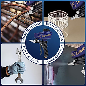 Ziopetru Sand Blaster Gun - Gravity Feed Sandblaster Gun for Metal, Wood Paint/Rust Removal and Glass Etching - Handheld Sand Blaster Gun for Air Compressor, Up to 70-150 PSI Blasting Media, Blue