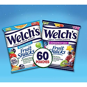 Welch's Fruit Snacks, Mixed Fruit & Superfruit Bulk Variety Pack, Gluten Free, 0.8 oz Individual Single Serve Bags (Pack of 60)