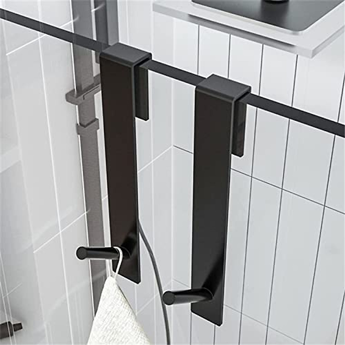 EAGLES 2PCS Shower Door Hooks,5 Inch Towel Hooks for Bathrooms Frameless Glass Shower Door,Stainless Steel Shower Towel Hook,Heavy Duty Bath Hook for Robe,Towel - Black
