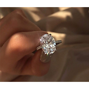 Aimys 925 Silver Elliptical Perfect Cutting 3ct CZ Engagement Rings For Women Cubic Zirconia Promise Halo Engagement Ring Solitaire Engagement Ring Size 6-10 (7)