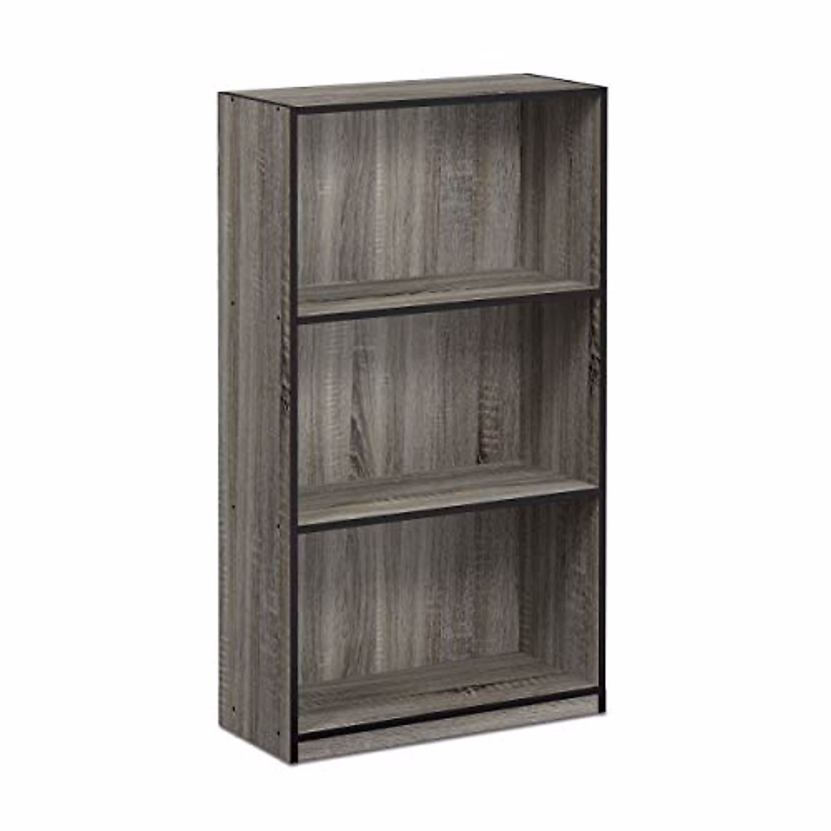 FURINNO Basic 3-Tier Bookcase Storage Shelves, French Oak Grey/Black