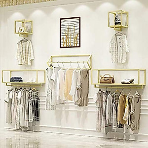 MDEPYCO Creative Triangle Display Garment Racks in Boutique Clothing Stores, Wall-Mounted Hanging Clothes Shelf in Home, Towel Racks for Bathroom Storage (Gold, 31.5" L)