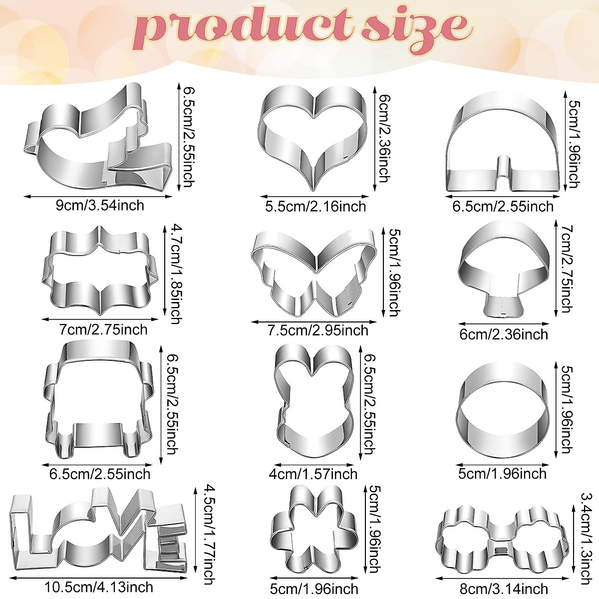 Two Groovy Cookie Cutters Set Stainless Steel Cookie Molds Bus Butterfly Heart Flower Cookie Cutters Kitchen Baking Biscuit Cutter Metal Cookie Cutters for Hippie Groovy Party (Groovy Cookie, 12 Pcs)