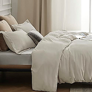Bedsure Light Khaki Duvet Cover Queen Size - Soft Brushed Microfiber Duvet Cover for Kids with Zipper Closure, 3 Pieces, Include 1 Duvet Cover (90"x90") & 2 Pillow Shams, NO Comforter