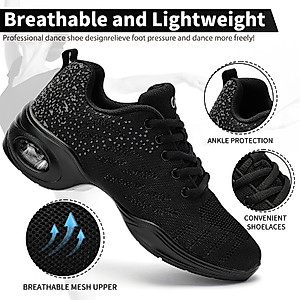 Akk Dance Sneakers for Women Modern Dance Shoes Jazz Shoes Women Dancing Shoes Lace Up Cushion Breathable Ladies Split Sole Dance Sneakers Platform Shoe Spot Black, 8