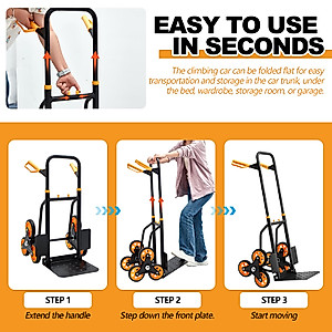 Timtin Heavy Duty Stair Hand Truck 440 Lbs Stair Climbing Cart with Telescoping Handle with 6 Wheels and Rope Stair Dolly Climber 2 in 1 Hand Truck Dolly Design for Moving, Warehouse, Logistics