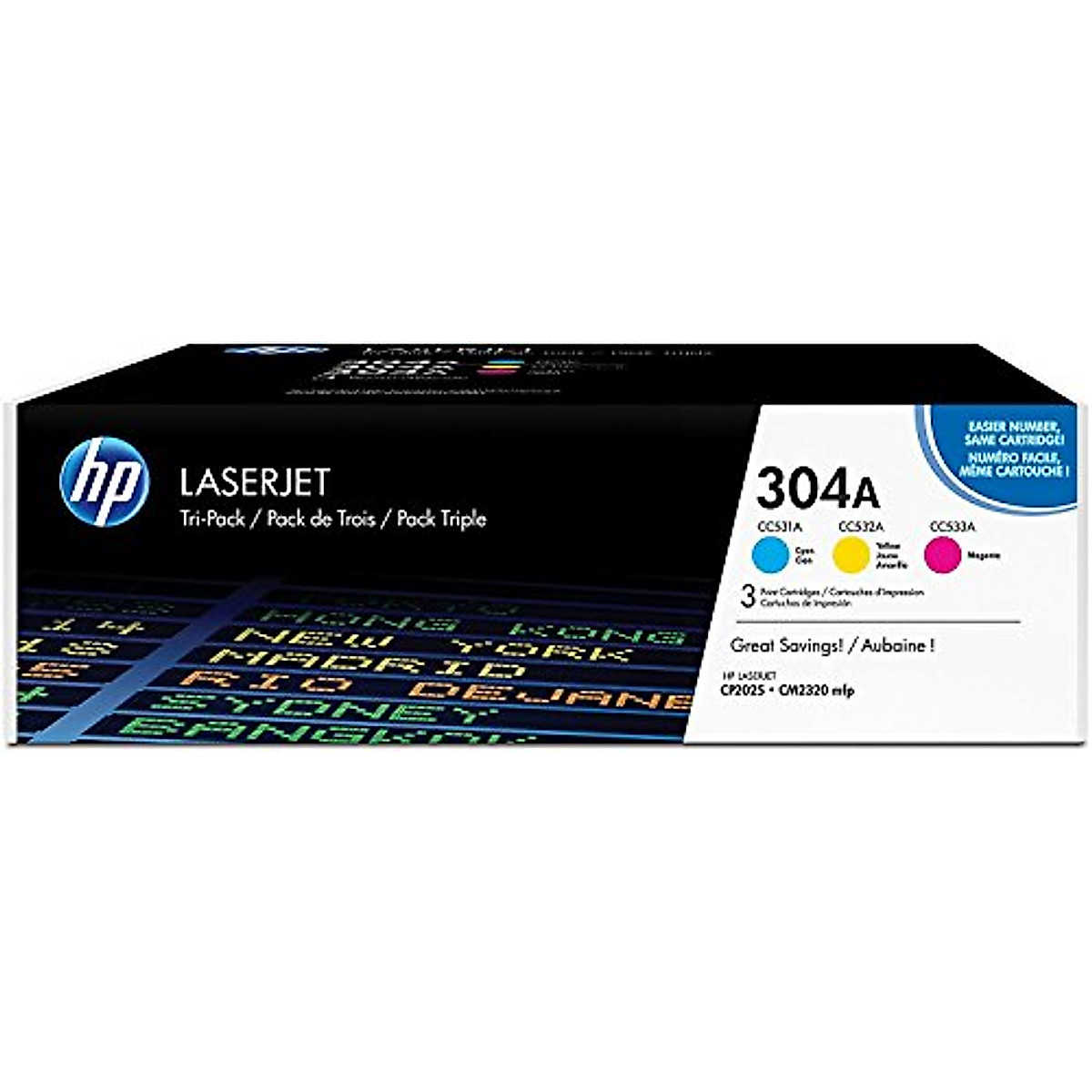 HP 304A (CC531A, CC532A, CC533A) Cyan, Magenta & Yellow Original Toner Cartridges