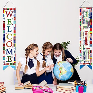 2 PCS Multicultural Decorations Banner International Welcome Flags Decorations 12x60 Inch Around The World Decorations Banners Sports Events Club Birthday School Classroom Party Supplies Decor