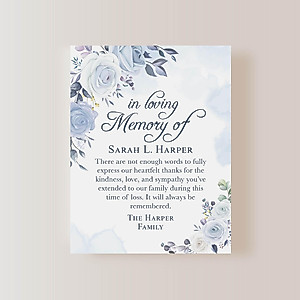 Hello Love Goods Light Blue and White Floral In Loving Memory Funeral Thank You Cards, Personalized Sympathy Acknowledgement Cards, 4.25x5.5 Flat Bereavement Notes with Envelopes