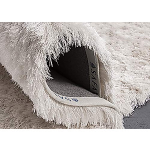 SAFAVIEH Paris Shag Collection Area Rug - 6' x 9', Ivory, Handmade Silken Glam, 2.5-inch Thick Ideal for High Traffic Areas in Living Room, Bedroom (SG511-1212)